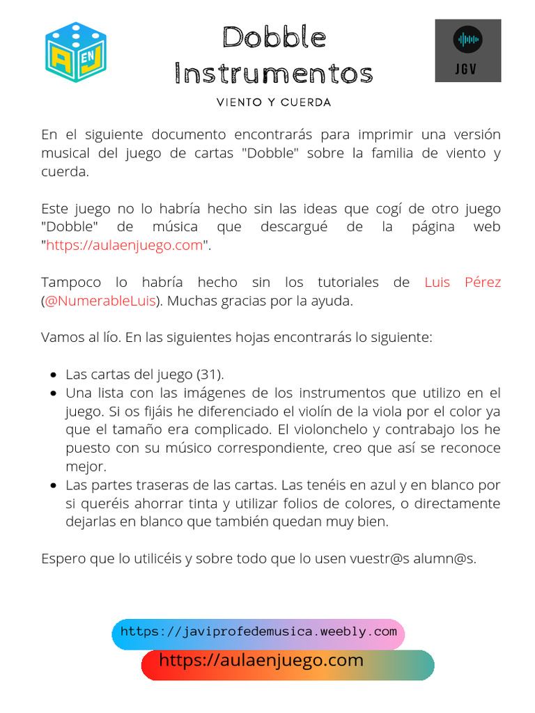 Dobble-31-Aula Juego Cuerda Viento | PDF | Instrumentos musicales ...