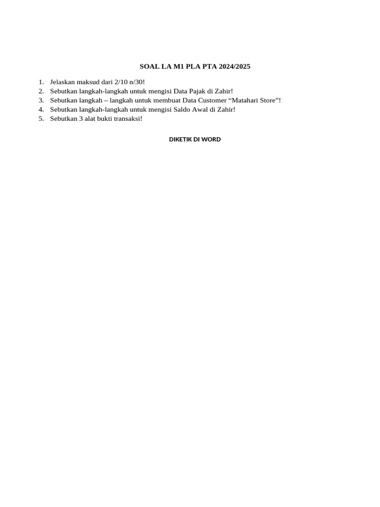 Soal La m1 Pla Pta 2024 | PDF