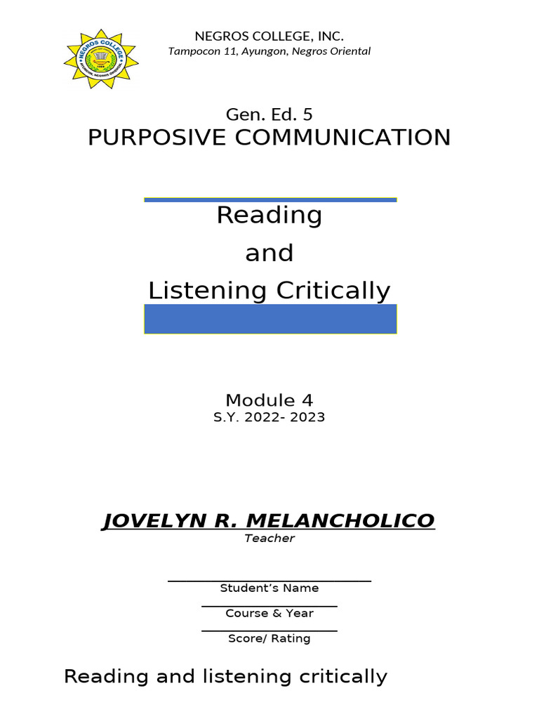 MODULE-4 | PDF | Argument | Reading Comprehension