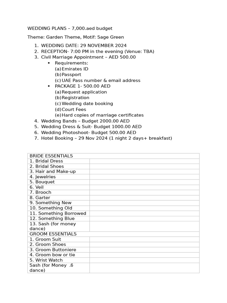 WEDDING PLANS | PDF | Wedding | Bride