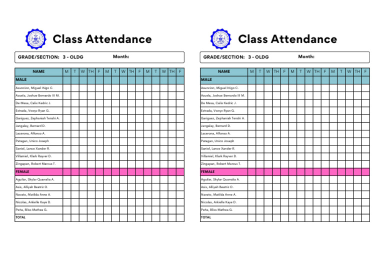 Attendance Tracker in Pastel Color and Monochromatic Simple Style | PDF