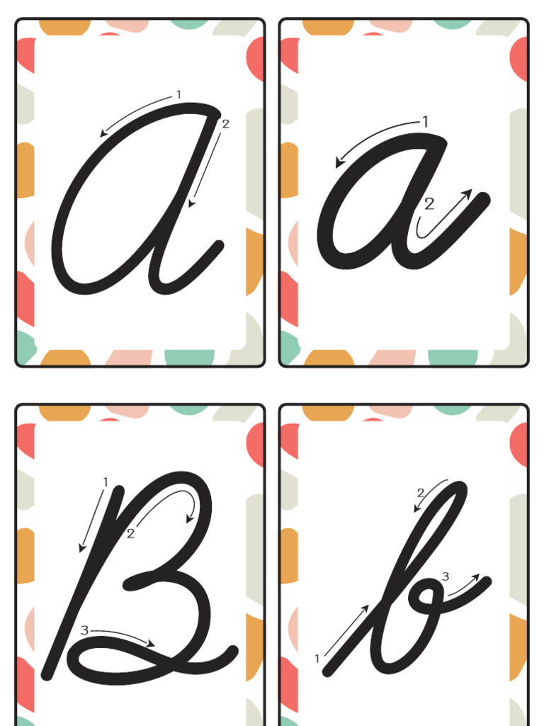 Cursive Alphabet Writing Flashcards in Colorful Simple Style | PDF