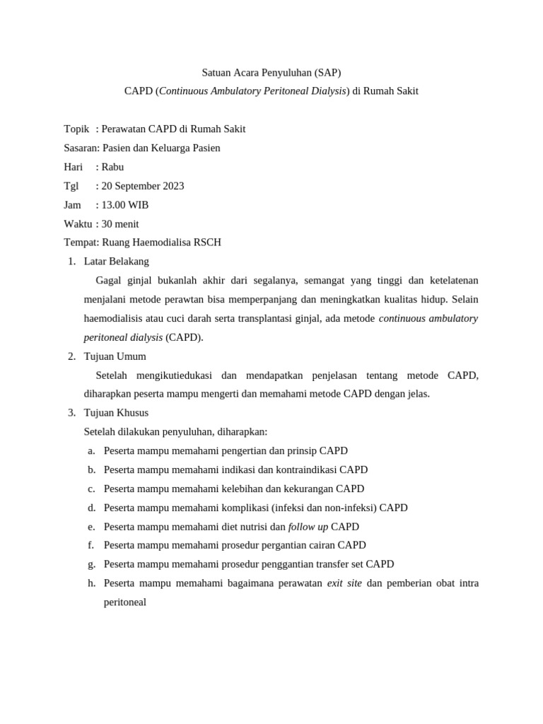 Sap Capd | PDF | Kesehatan Holistik