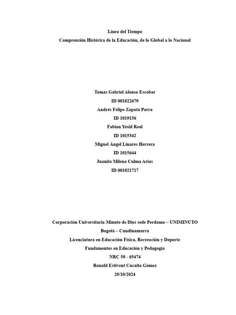 Línea Del Tiempo - Comprensión Histórica de La Educación, de Lo Global ...