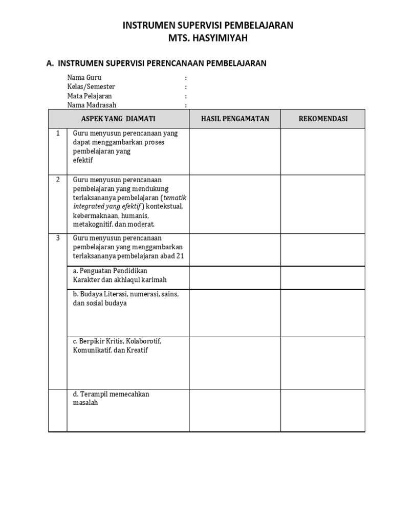 Instrumen Supervisi Pembelajaran | PDF | Karier & Perkembangan | Sains & Matematika
