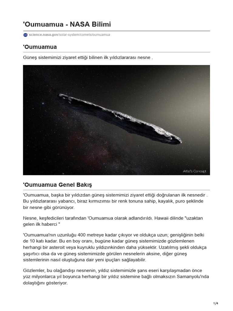 Science - Nasa.gov-Oumuamua - NASA Bilimi | PDF