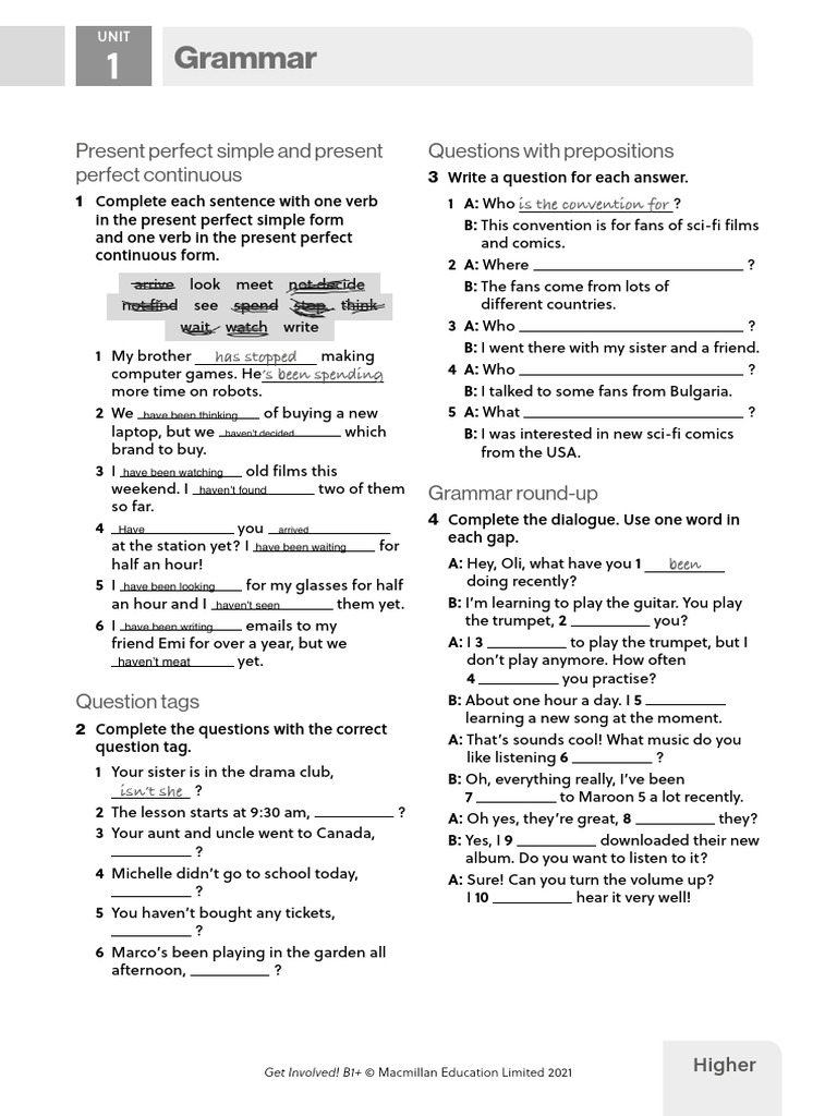 GI B1PLUS U1 Grammar Higher | PDF