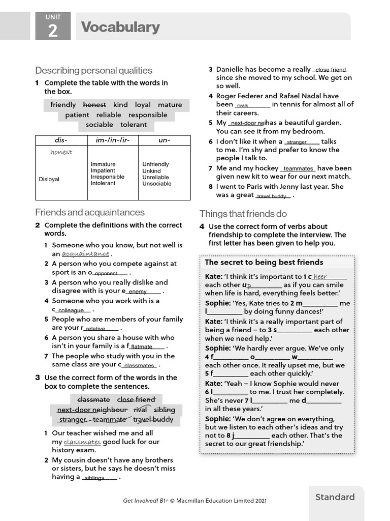 GI B1PLUS U2 Vocabulary Standard | PDF