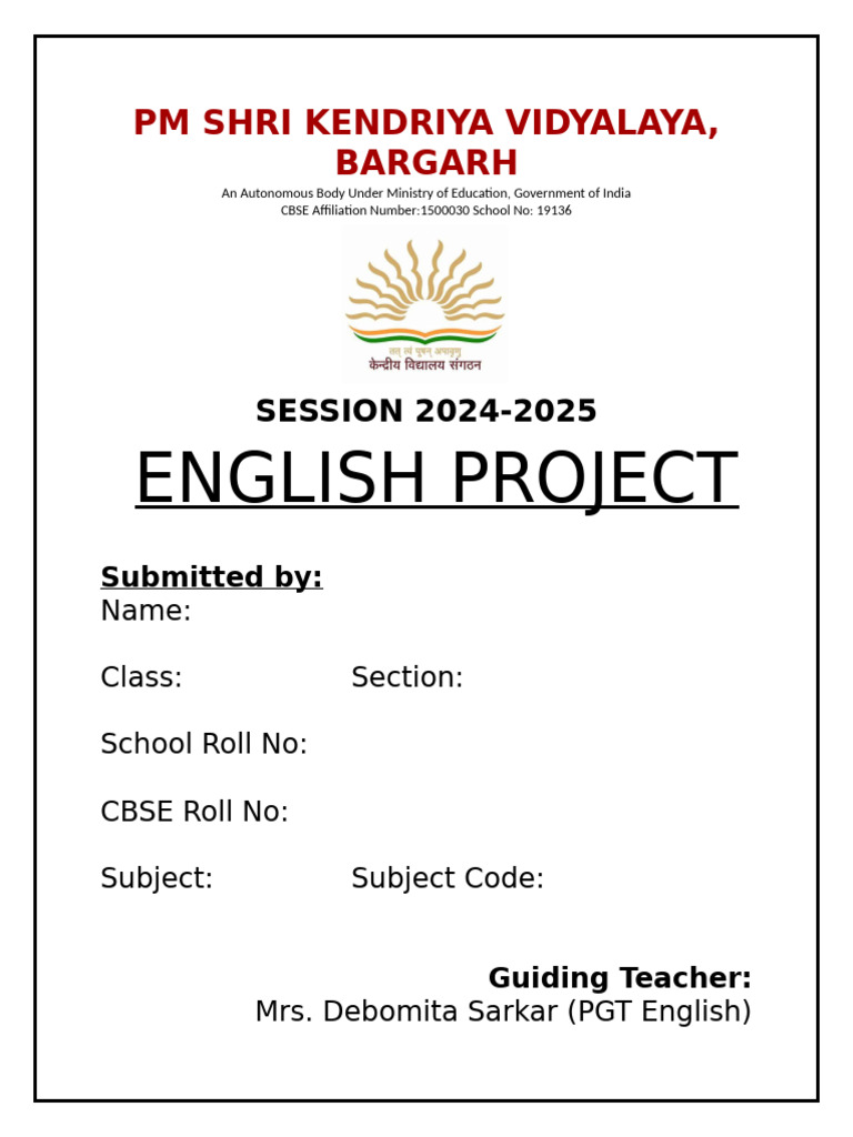 English Project Front Page Template | PDF