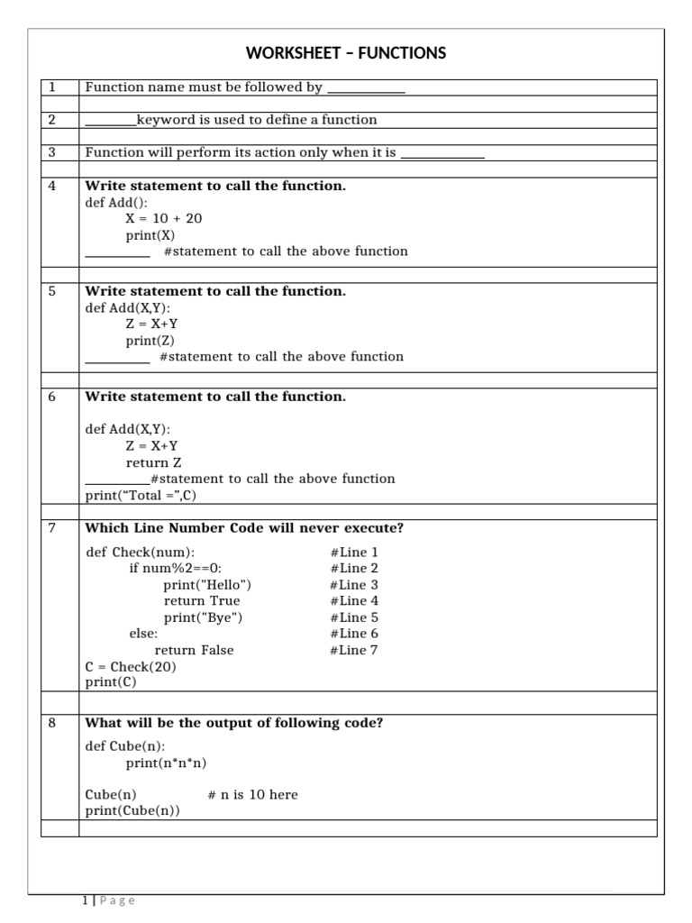 FUNCTION WORKSHEET | PDF | Parameter (Computer Programming) | Computer ... FUNCTION WORKSHEET | PDF | Parameter (Computer Programming) | Computer ...