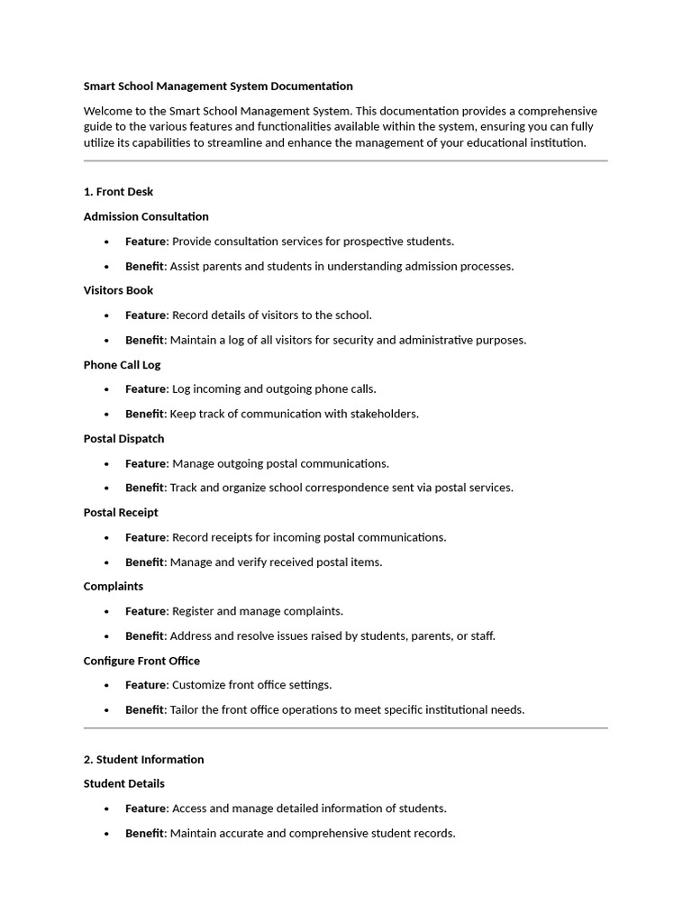 Smart School Management System Documentation | PDF | Educational ...