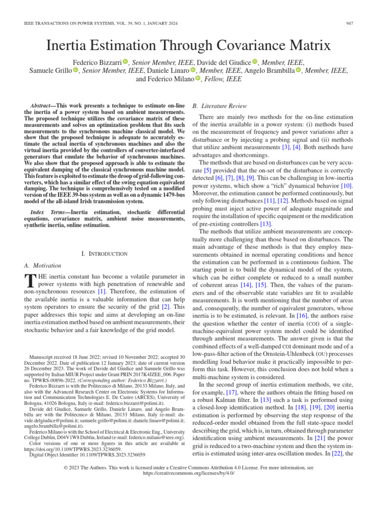 C 2023 Inertia Estimation Through Covariance Matrix | PDF | Variance | Spectral Density