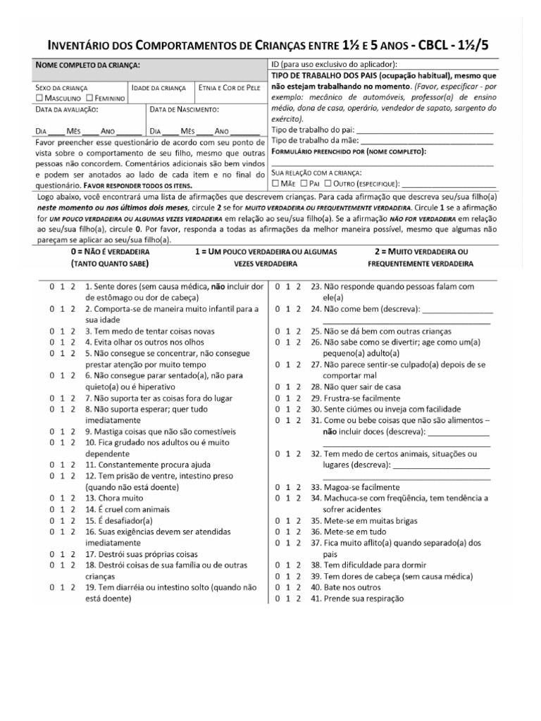 CBCL 1.5 To 5 Portugues | PDF