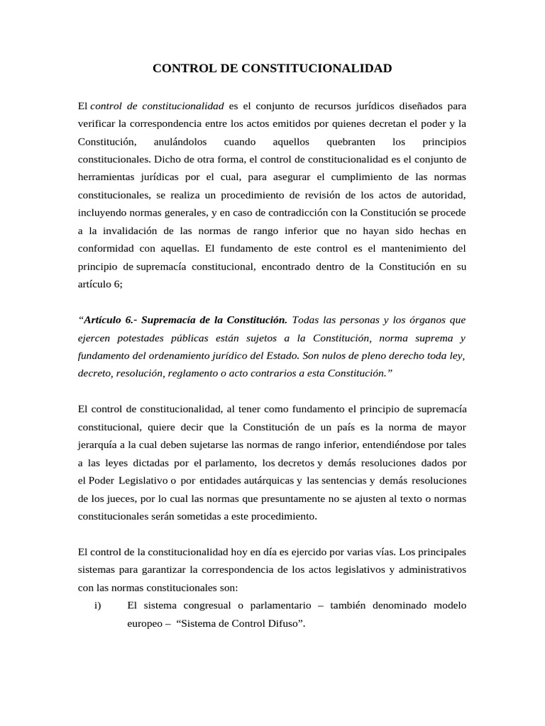 Control de Constitucionalidad en RD | PDF | Constitución | Separación ...