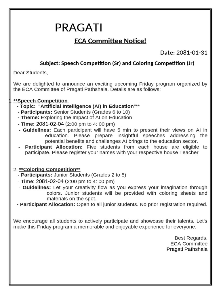 Speech Competion Notice | PDF