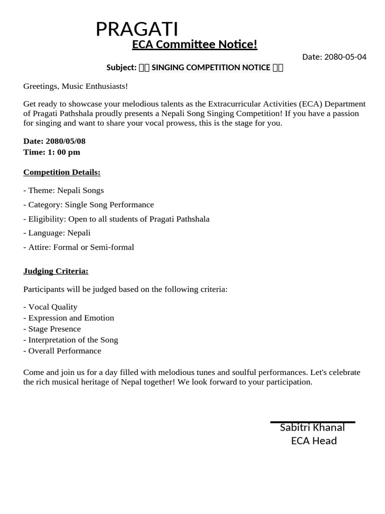 Singing Competetion Notice | PDF