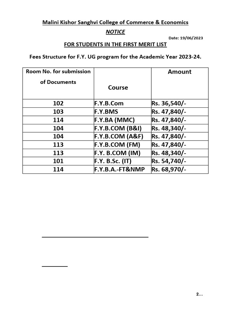 First Merit List 2023 24 | PDF