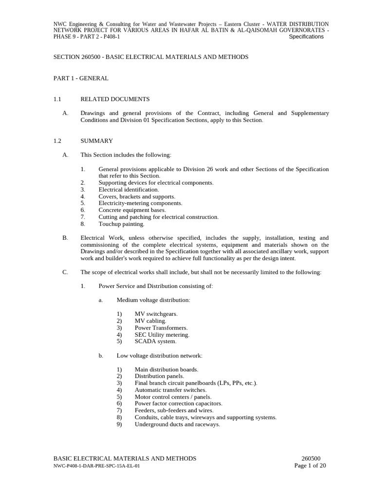 SPC - 01 - Sec-260500 - Basic Electrical Materials and Methods | PDF ...