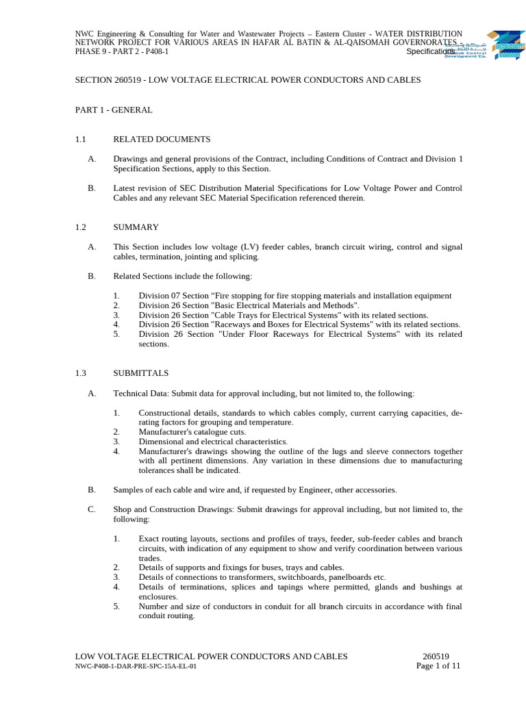 SPC - 01 - Sec-260519 - Low Voltage Electrical Power Conductors and ...
