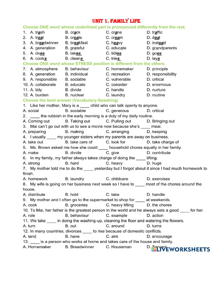 Unit 1 - Family Life | PDF