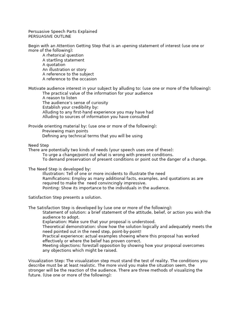 Persuasive Speech Parts Explained | PDF | Rhetoric | Attitude (Psychology)