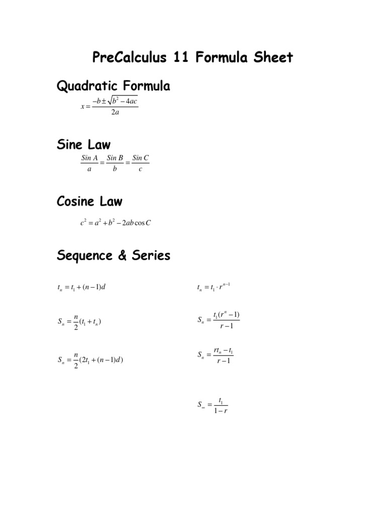 Formula Sheets | PDF