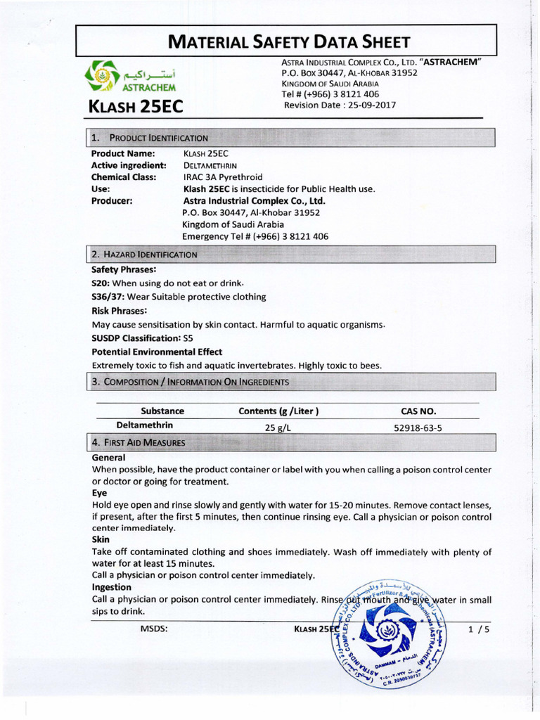 Klash 25 EC MSDS | PDF | Combustion | Firefighting