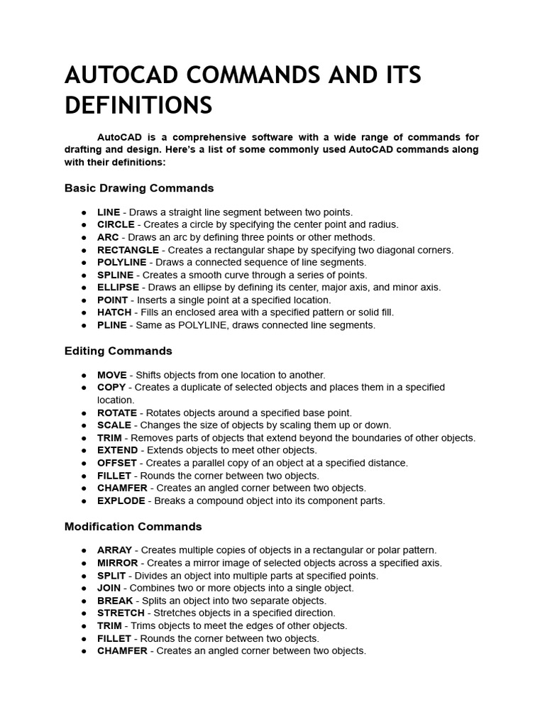 Essential AutoCAD Commands Guide | PDF | Ellipse | Geometry