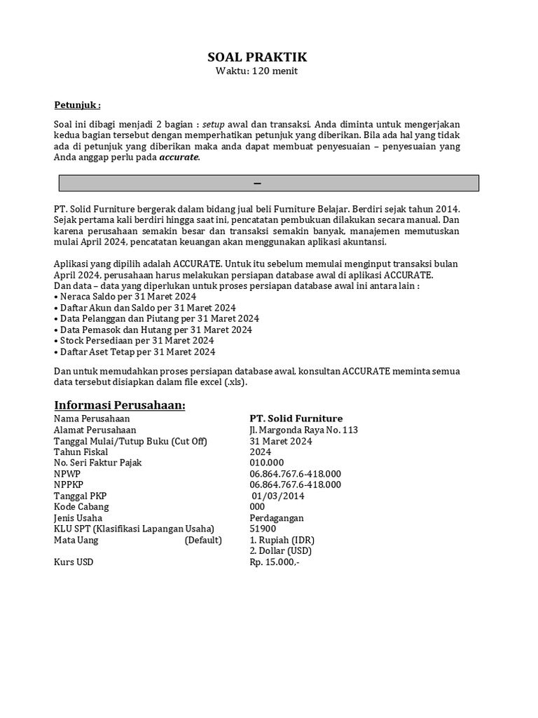 Soal Uh PT Solid Furniture Accurate Mahir | PDF