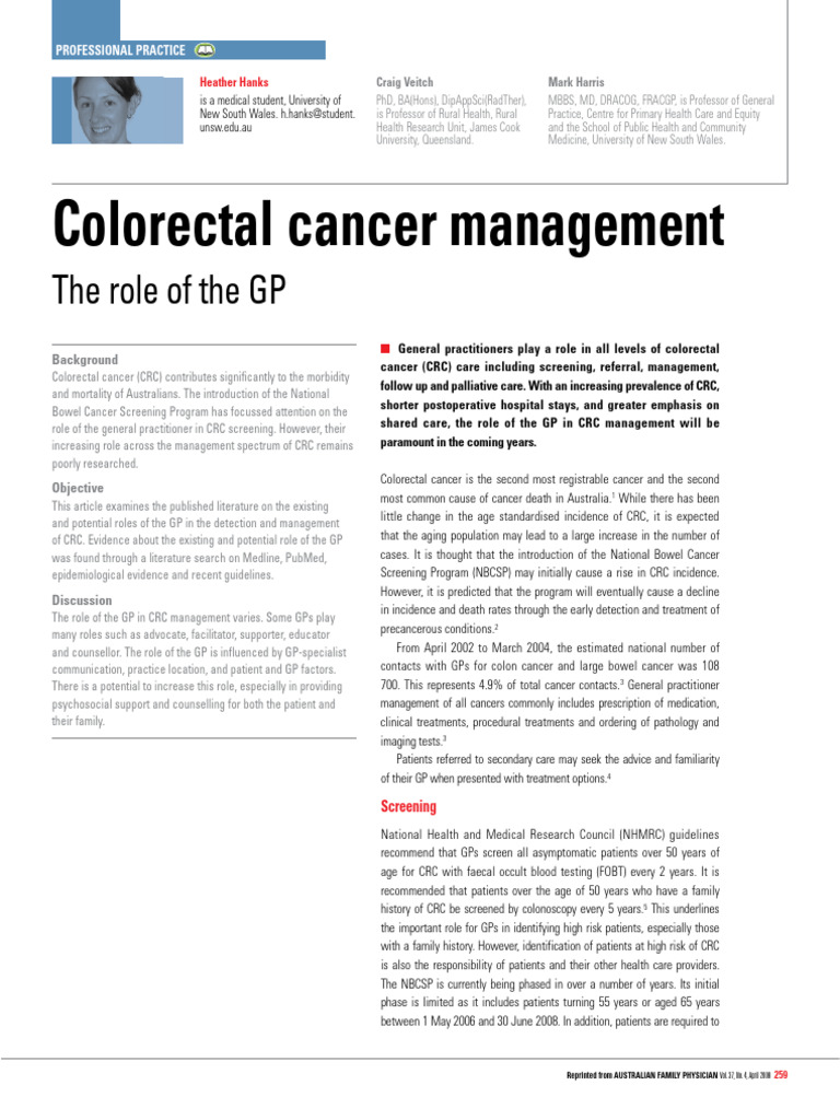 Colorectal Cancer MGMT | PDF | General Practitioner | Colorectal Cancer