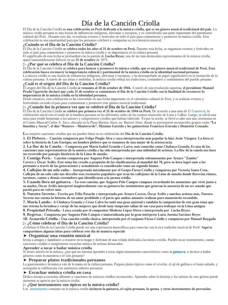 Día de La Canción Criolla | PDF | Perú
