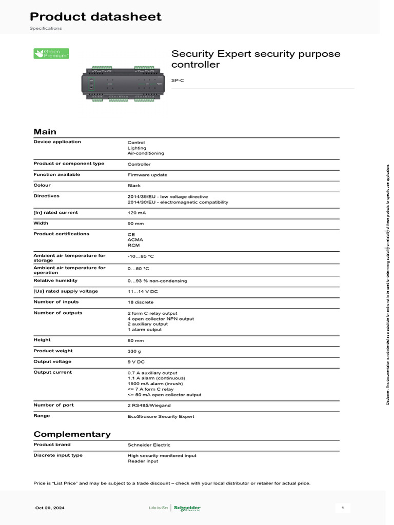 Schneider Electric EcoStruxure Security Expert SP C | PDF | Electromagnetism | Electronic ...