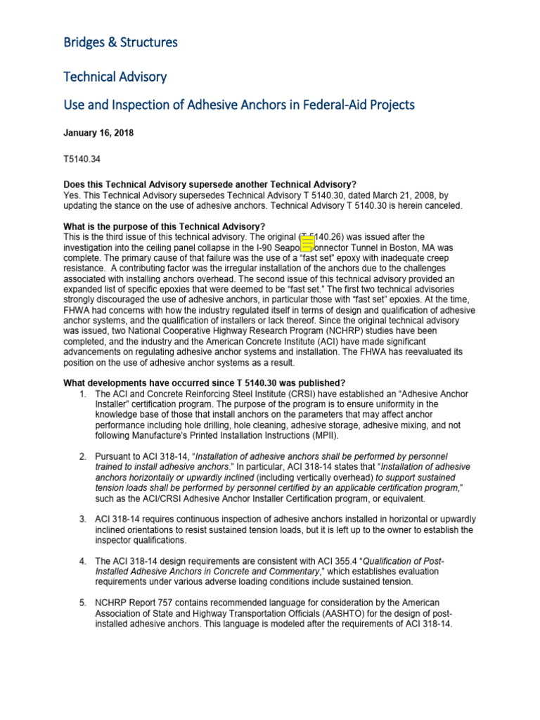 Adhesive Anchor Sustained Tension | PDF | Structural Load | Creep ...