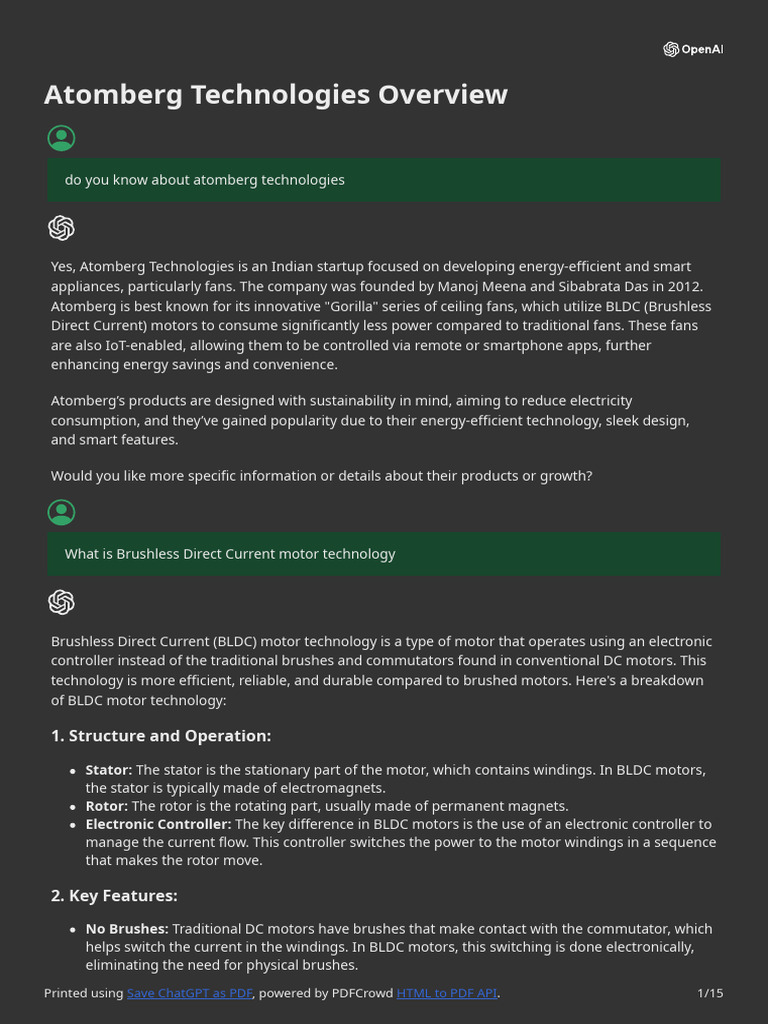 Atomberg Technologies Overview | PDF | Electric Motor | Energy Conservation