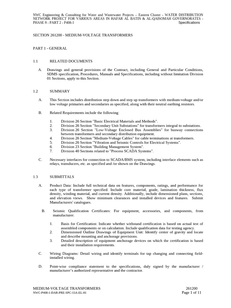 SPC - 01 - Sec-261200 - Medium Voltage Transformers | PDF | Transformer ...