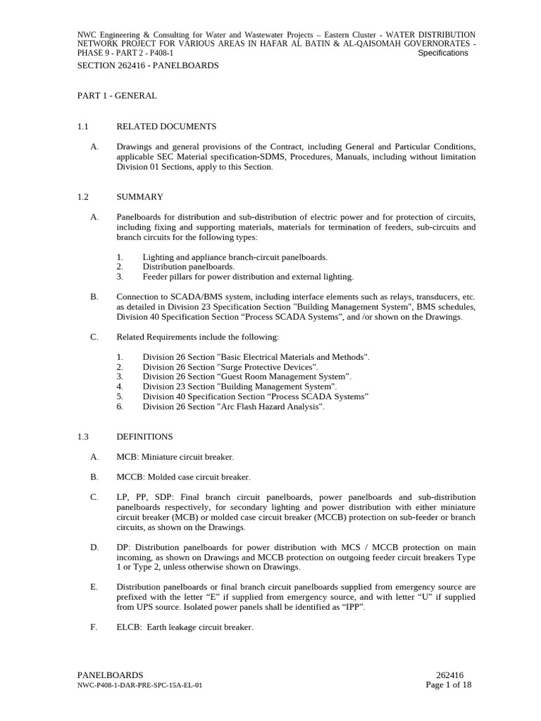 SPC - 01 - Sec-262416 - Panelboards | PDF | Electrical Wiring ...