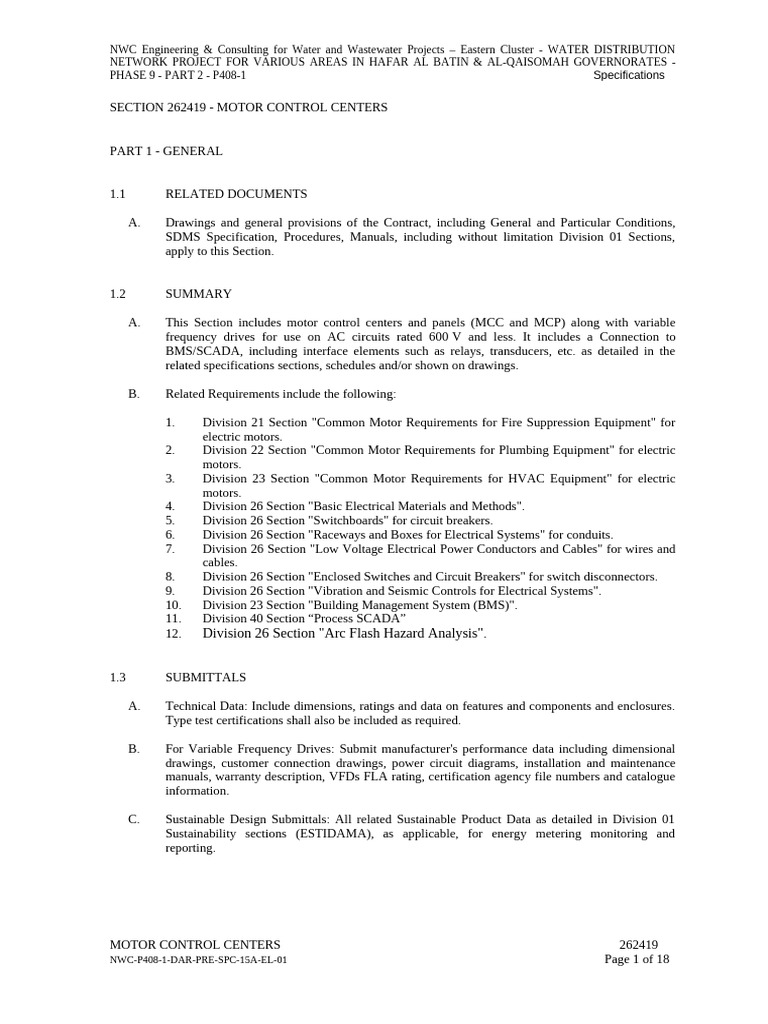 SPC - 01 - Sec-262419 - Motor-Control Centers | PDF | Fuse (Electrical) | Switch