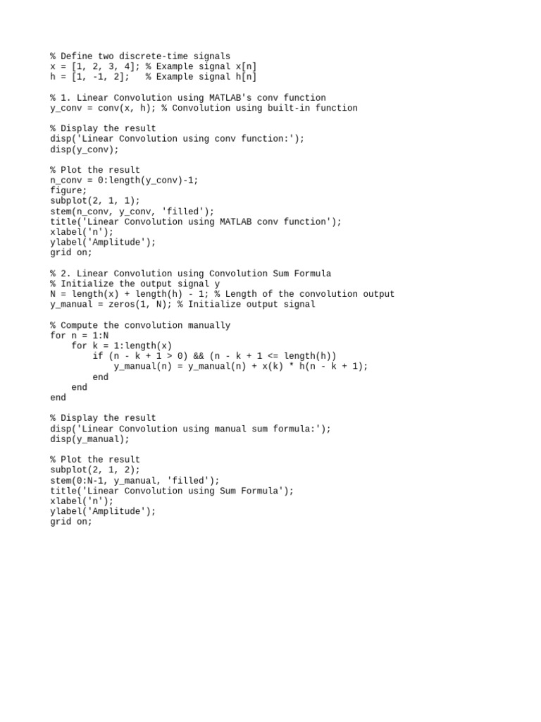 To Perform Linear Convolution Upon Two Given Discrete Time Signals | PDF | Teaching Methods ...