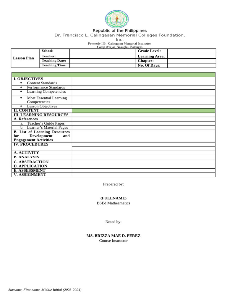 Comprehensive Lesson Plan Template | PDF