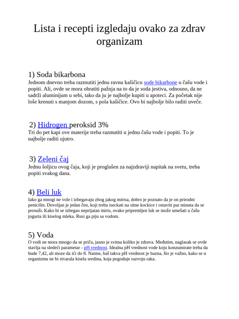 Lista I Recepti Izgledaju Ovako Za Zdrav Organizam I Drugo | PDF