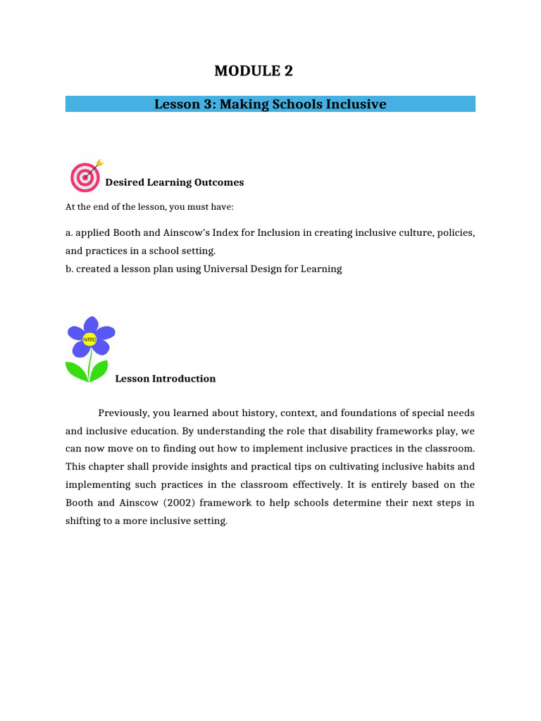 MODULE 2 Lesson 3 Making Schools Inclusive | PDF | Differentiated Instruction | Inclusion ...
