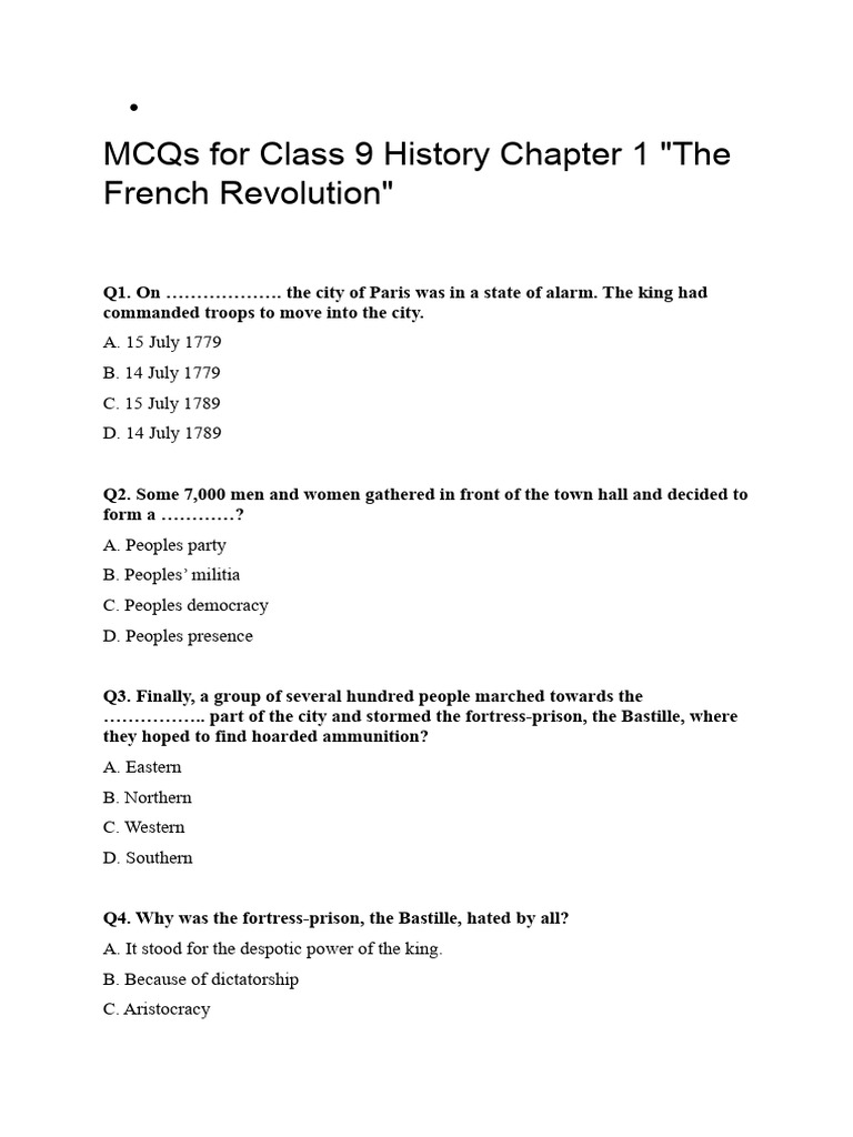 Ix MCQ French Revolution. Students | PDF | French Revolution ...