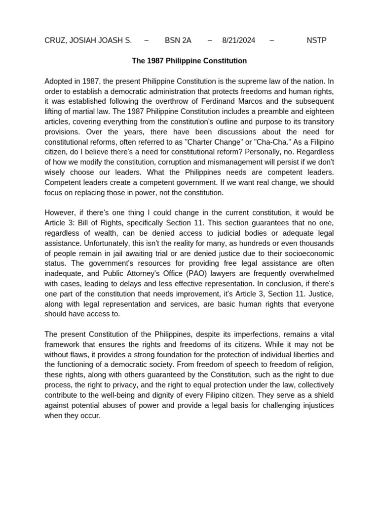 Chapter 2 Task Cruz Bsn2a | PDF | Constitution | Philippines