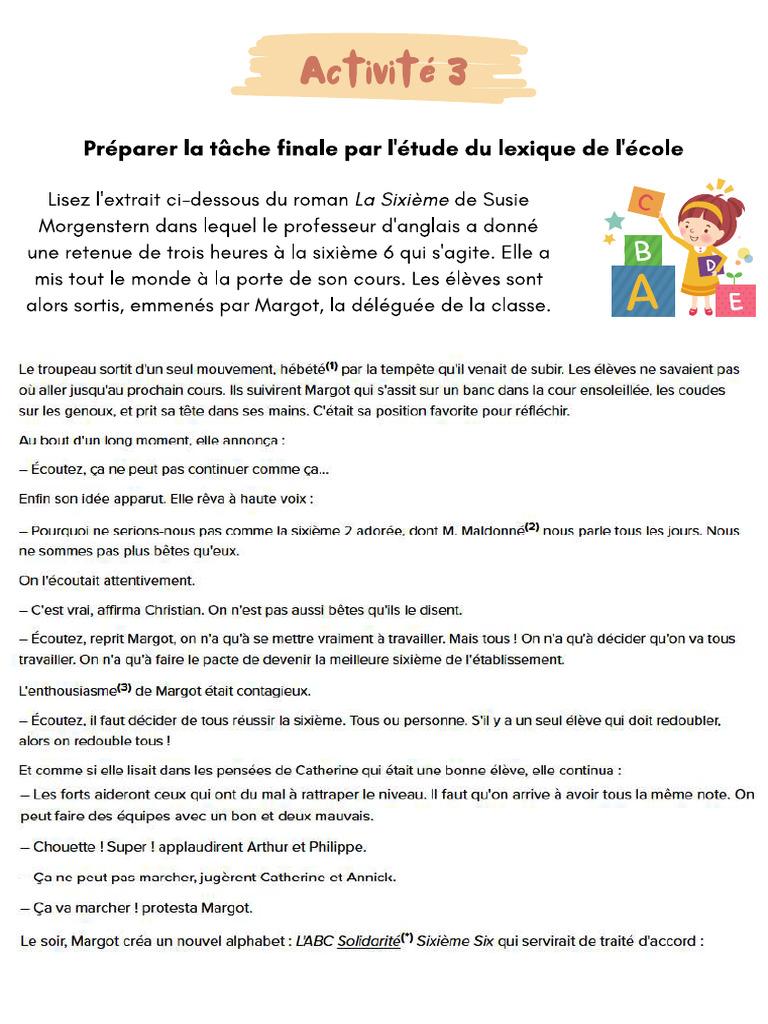 Texte - La Sixième - Séance de Lecture - 1 | PDF