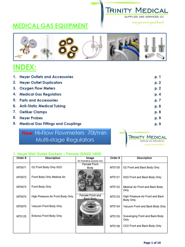Medical Gas Outlet Components Guide | PDF | Nitrous Oxide | Gases