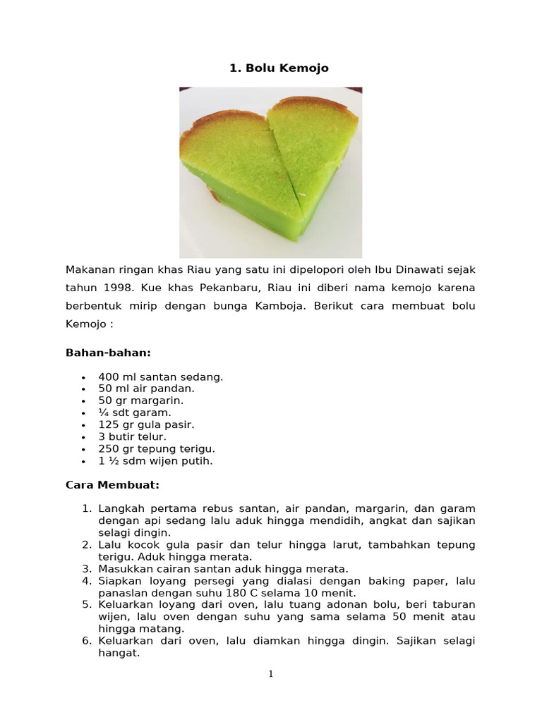 Resep Bolu Kemojo Khas Riau | PDF | Memasak, Makanan, & Anggur ...