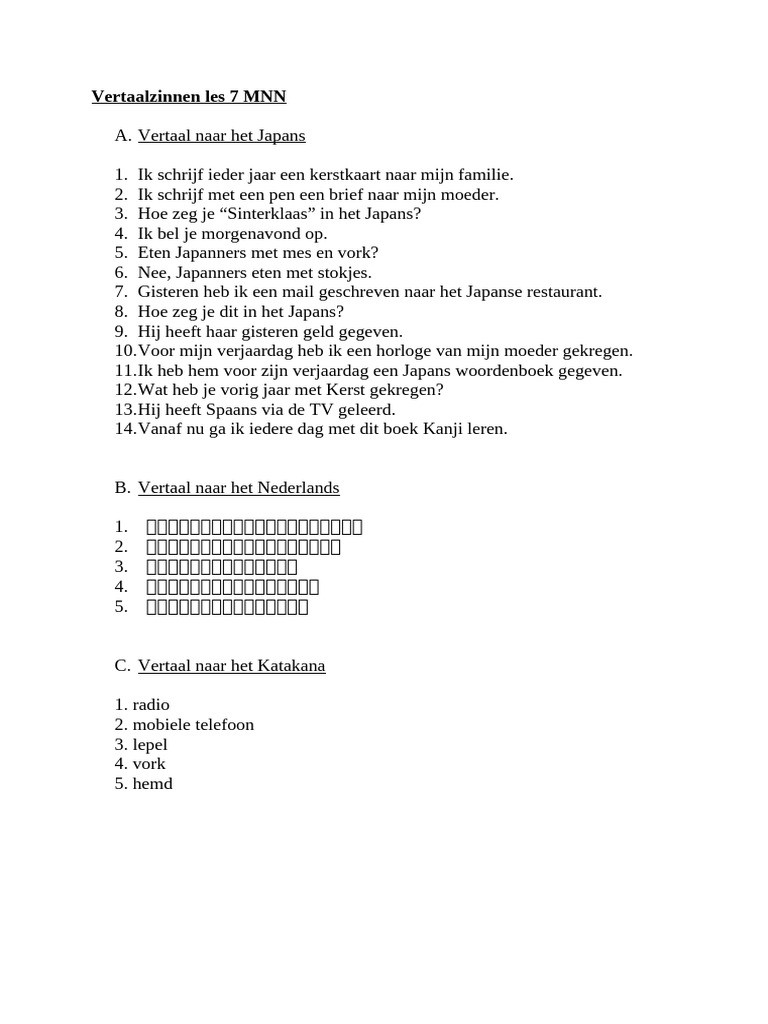 Vertaalzinnen Les 7 MNN (2016-2019) | PDF