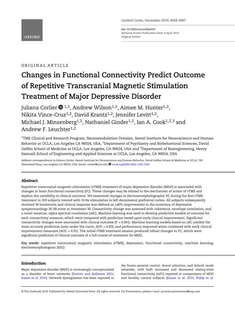 Changes in Functional Connectivity Predict Outcome of Repetitive ...