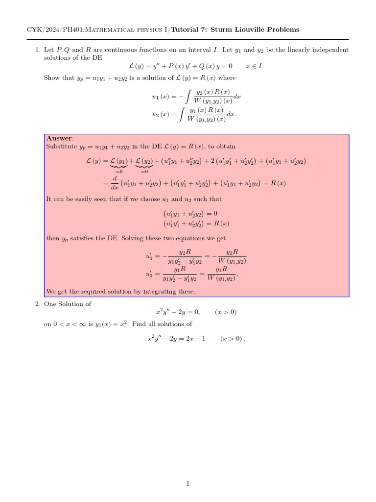 T7 Sturm Liouville Problems Solutions | PDF | Eigenvalues And Eigenvectors | Theoretical Physics