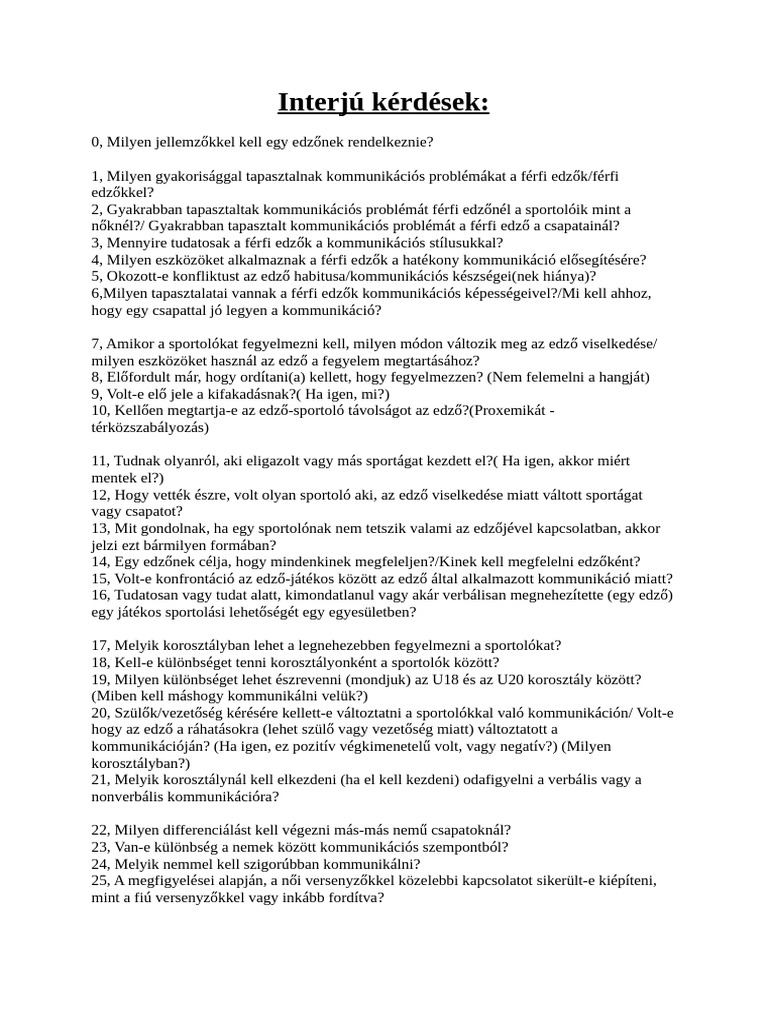 Interjú Kérdések | PDF